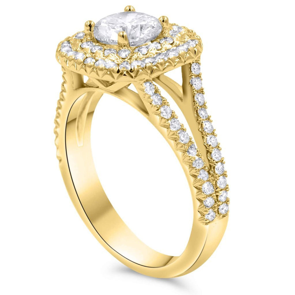 GABBY | Round & Cushion Double Halo Split Shank Engagement Ring ...